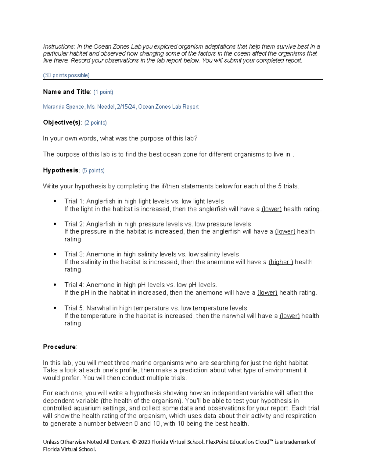 Ocean zones lab report by maranda spence - Instructions: In the Ocean ...