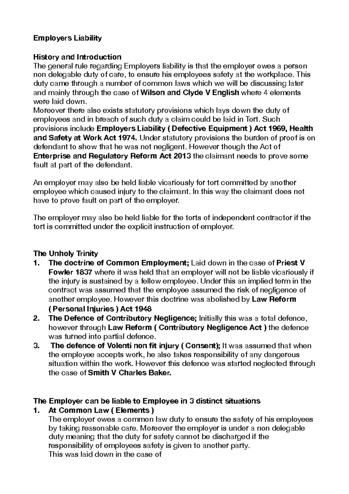 Employers Liability - Good notes - Employers Liability History and ...