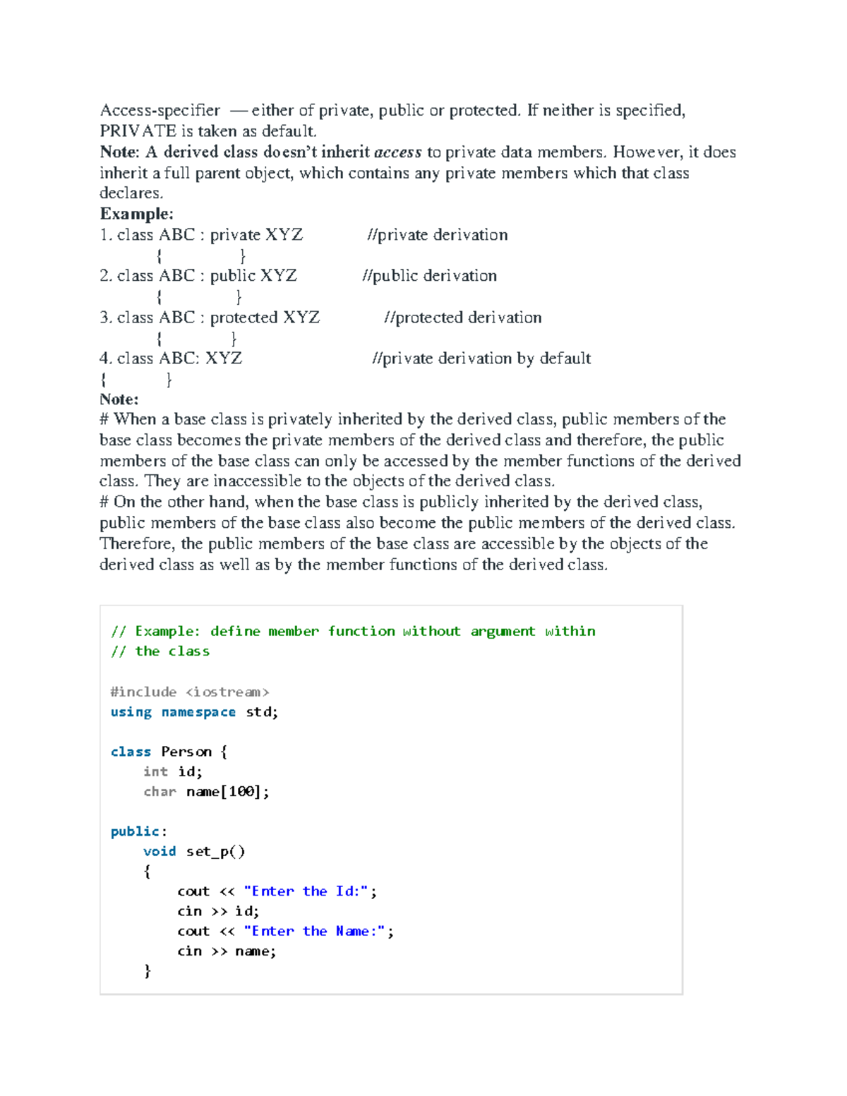 Inheritance - Access-specifier — either of private, public or protected ...