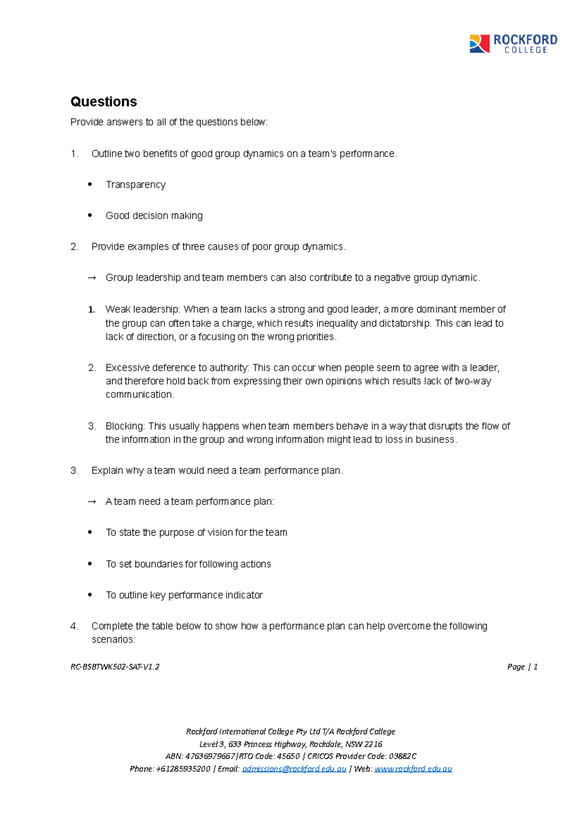 Knowledge based questions - Questions Provide answers to all of the ...