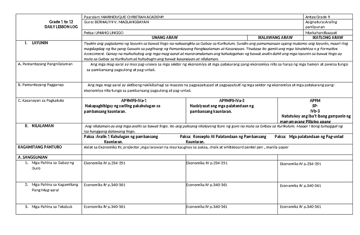 AP 4TH WEEK 1 - cur map - Grade 1 to 12 DAILY LESSON LOG Paaralan ...