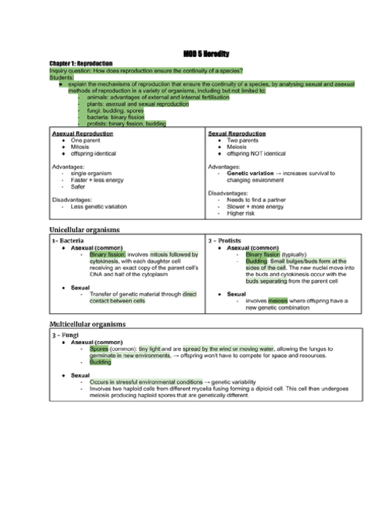 Module 5 Heredity Mod 5 Heredity Chapter 1 Reproduction Inquiry Question How Does