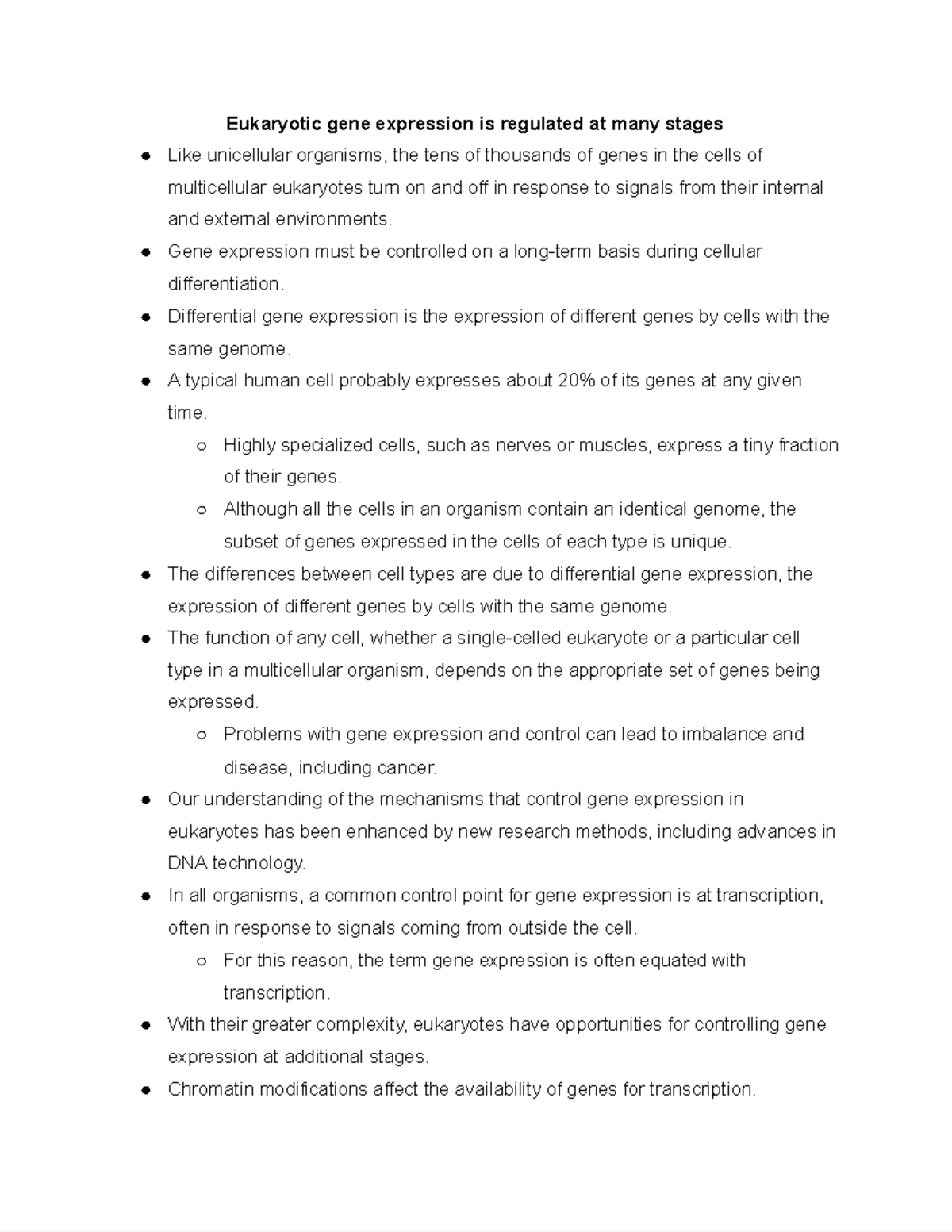 Eukaryotic gene expression is regulated at many stages - Google Docs ...