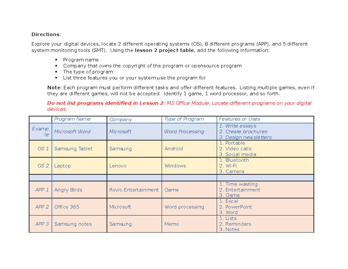 CIS105 Lesson 2Project 1 ALI2220808 - Directions: Explore your digital ...