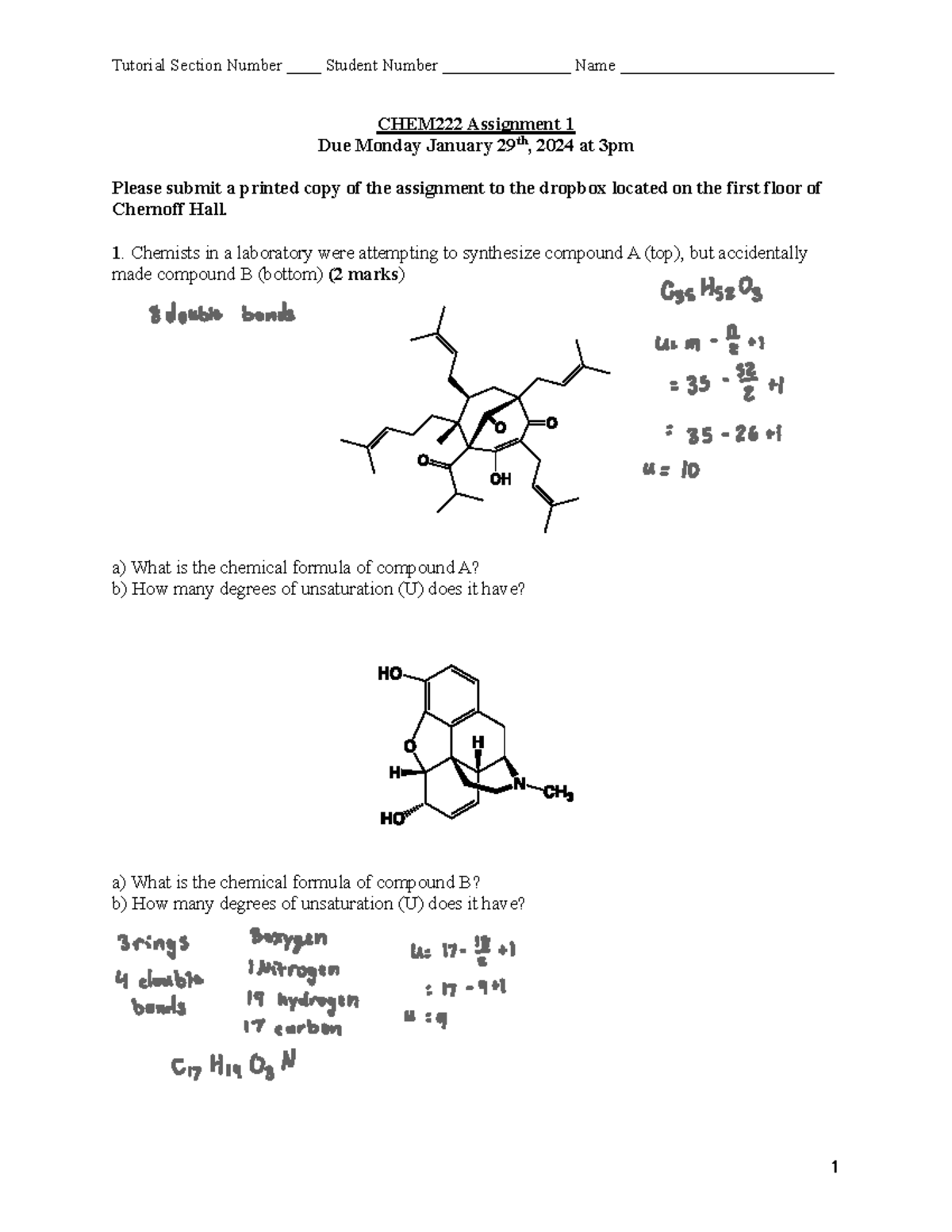 CHEM222 Assignment 1 Final V - Tutorial Section Number ____ Student ...