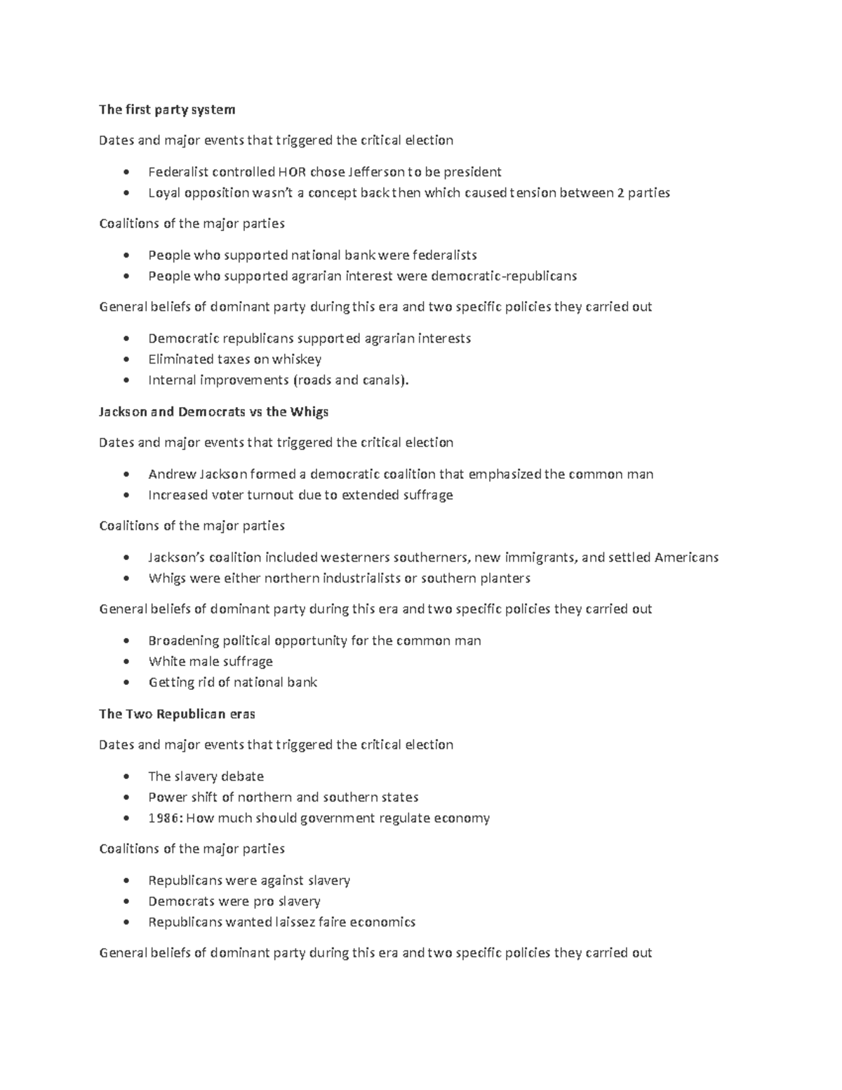 5 party eras - The first party system Dates and major events that ...