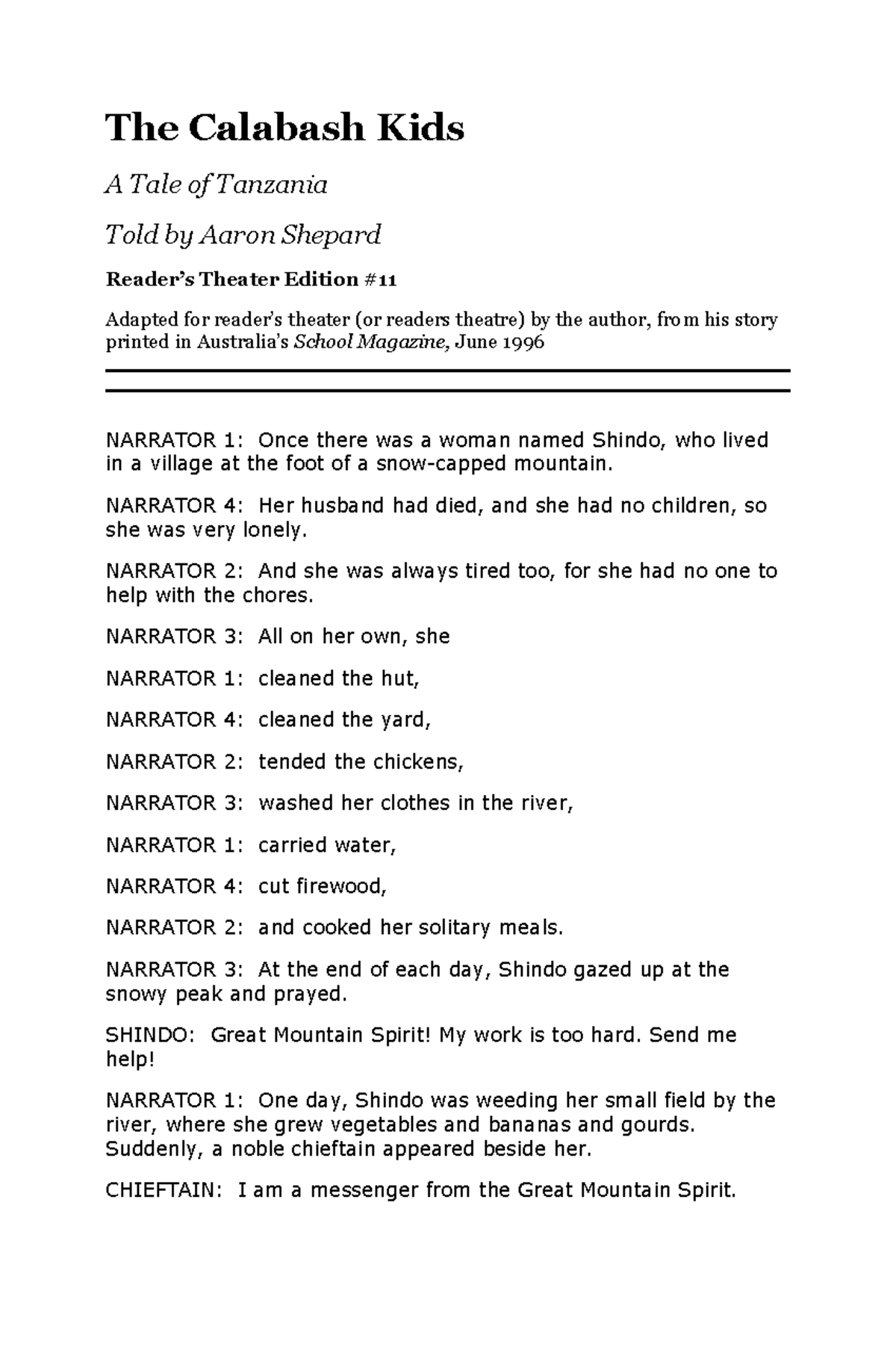 The Calabash Kids Readers Theater - The Calabash Kids A Tale of ...