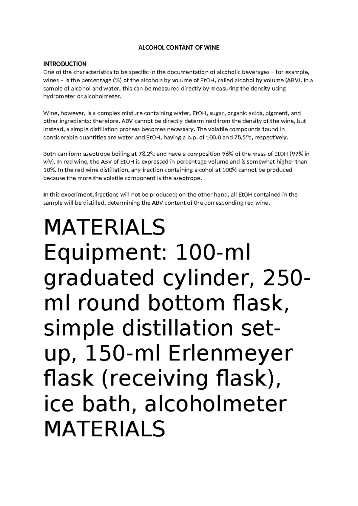 Alcohol Contant OF WINE - ALCOHOL CONTANT OF WINE INTRODUCTION One of ...