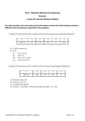 E214 Lesson 2 (Exercise) - E214 – Statistical Methods for Engineering ...
