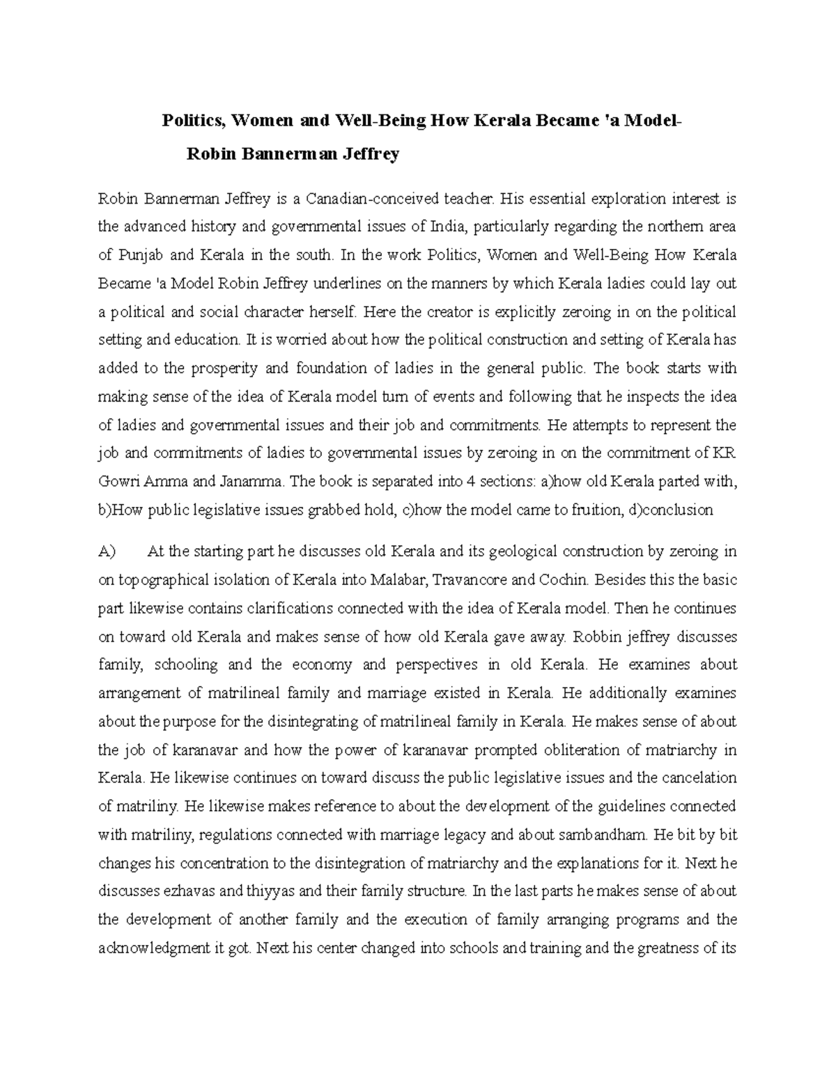 Politics, Women and Well-Being How Kerala Became 'a Model- Robin ...