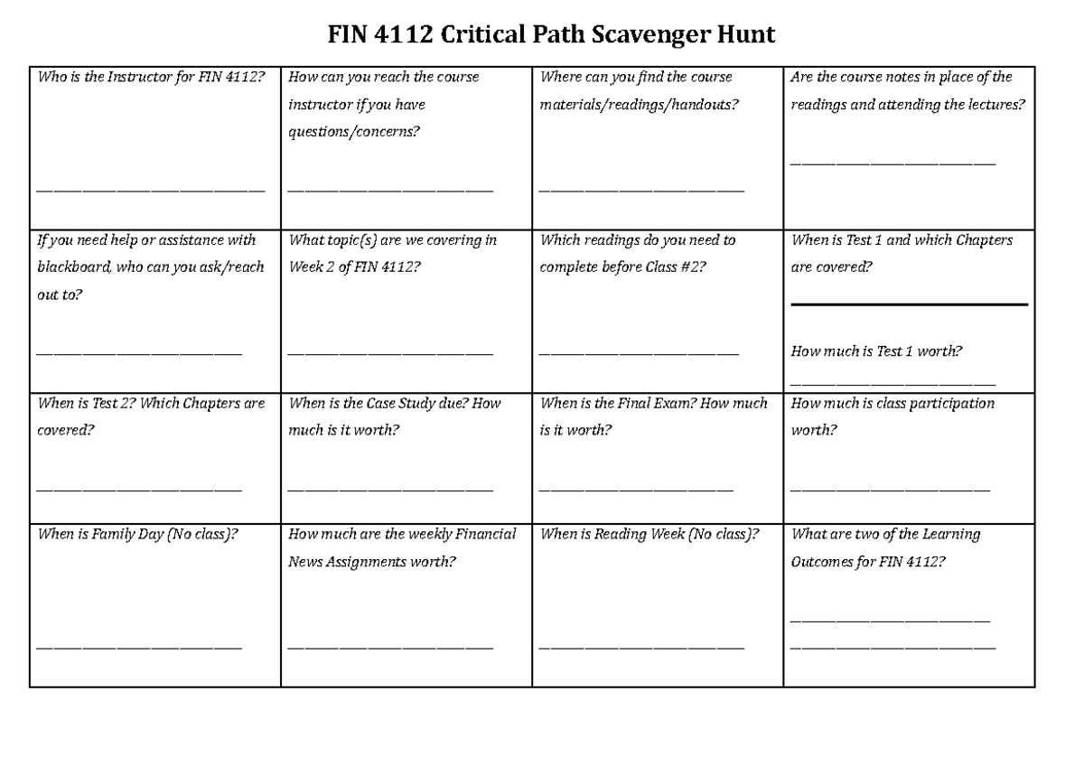FIN4112 Critical Path Scavenger Hunt - Studocu