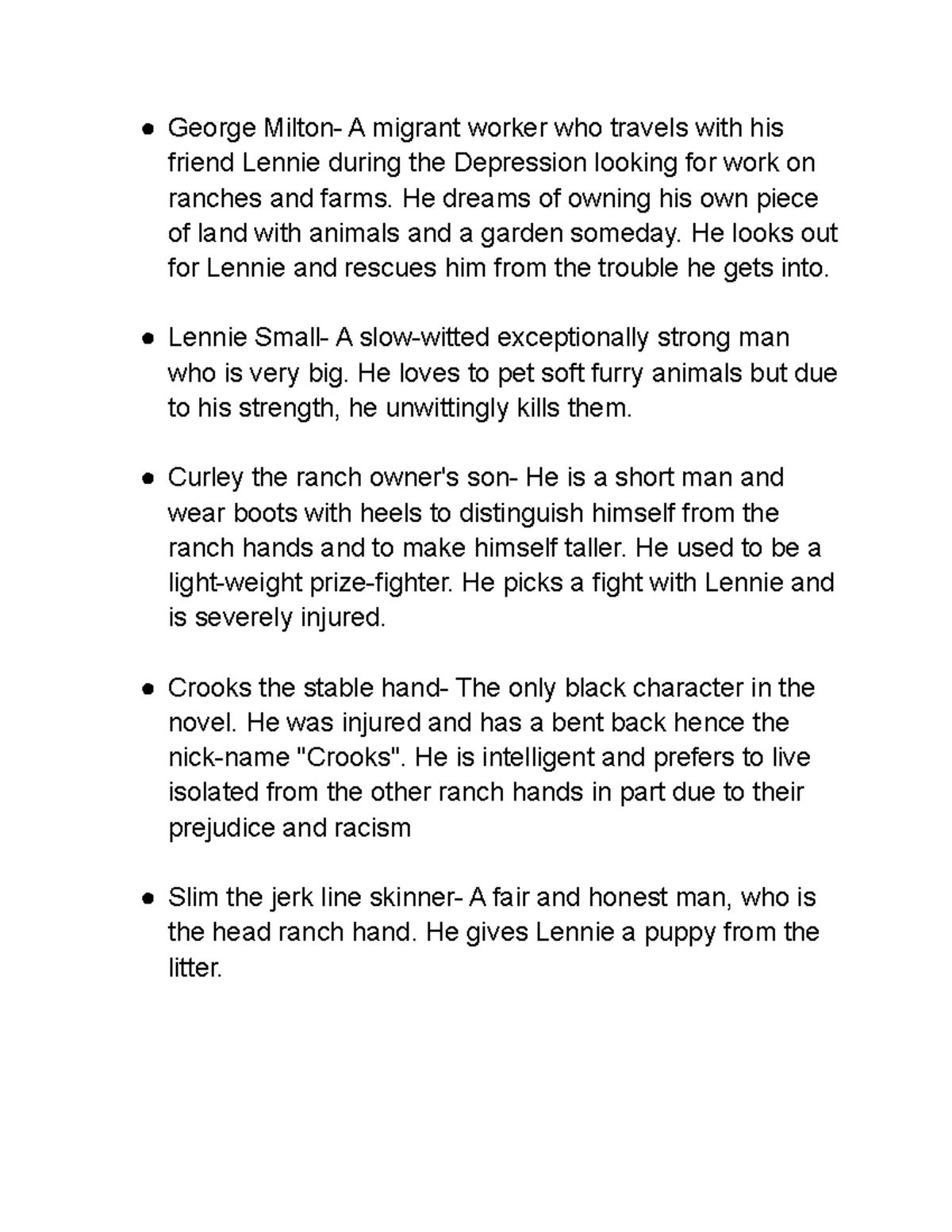 Of Mice and Men Characters Descriptions of them - George Milton- A ...