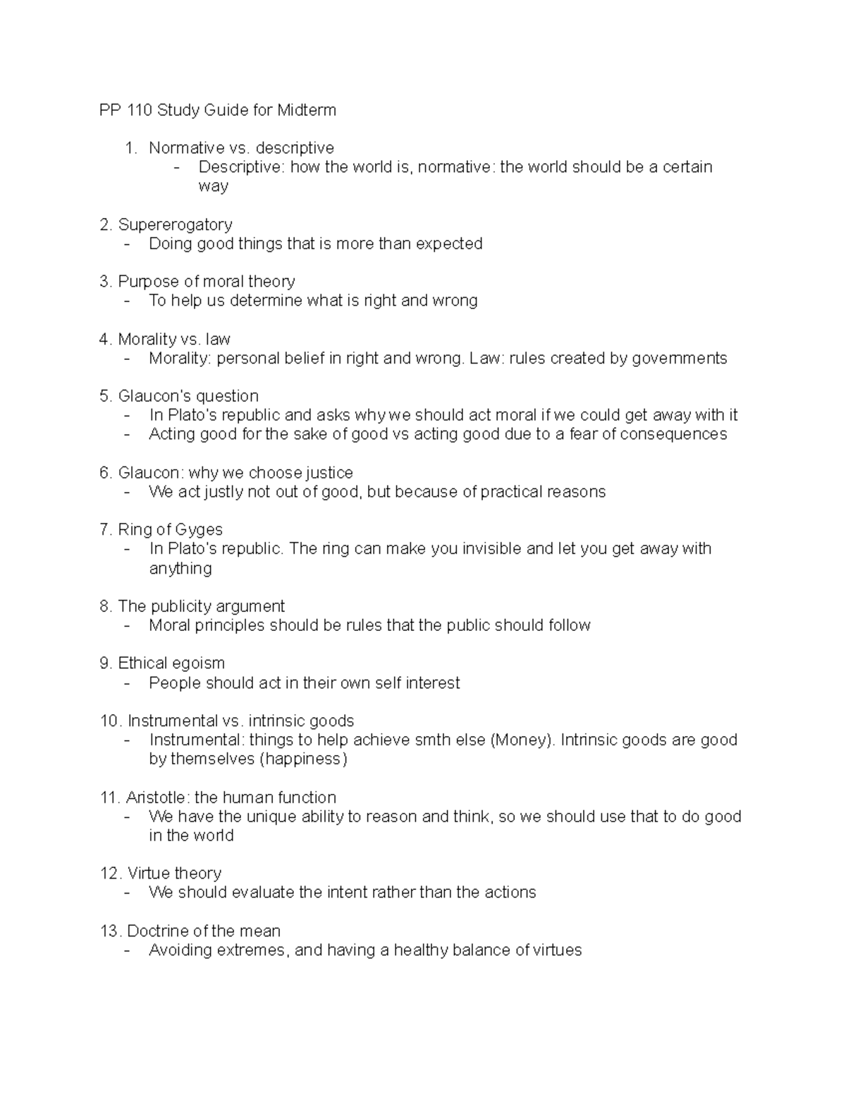 PP110 Midterm Study Terms - PP 110 Study Guide for Midterm 1. Normative ...