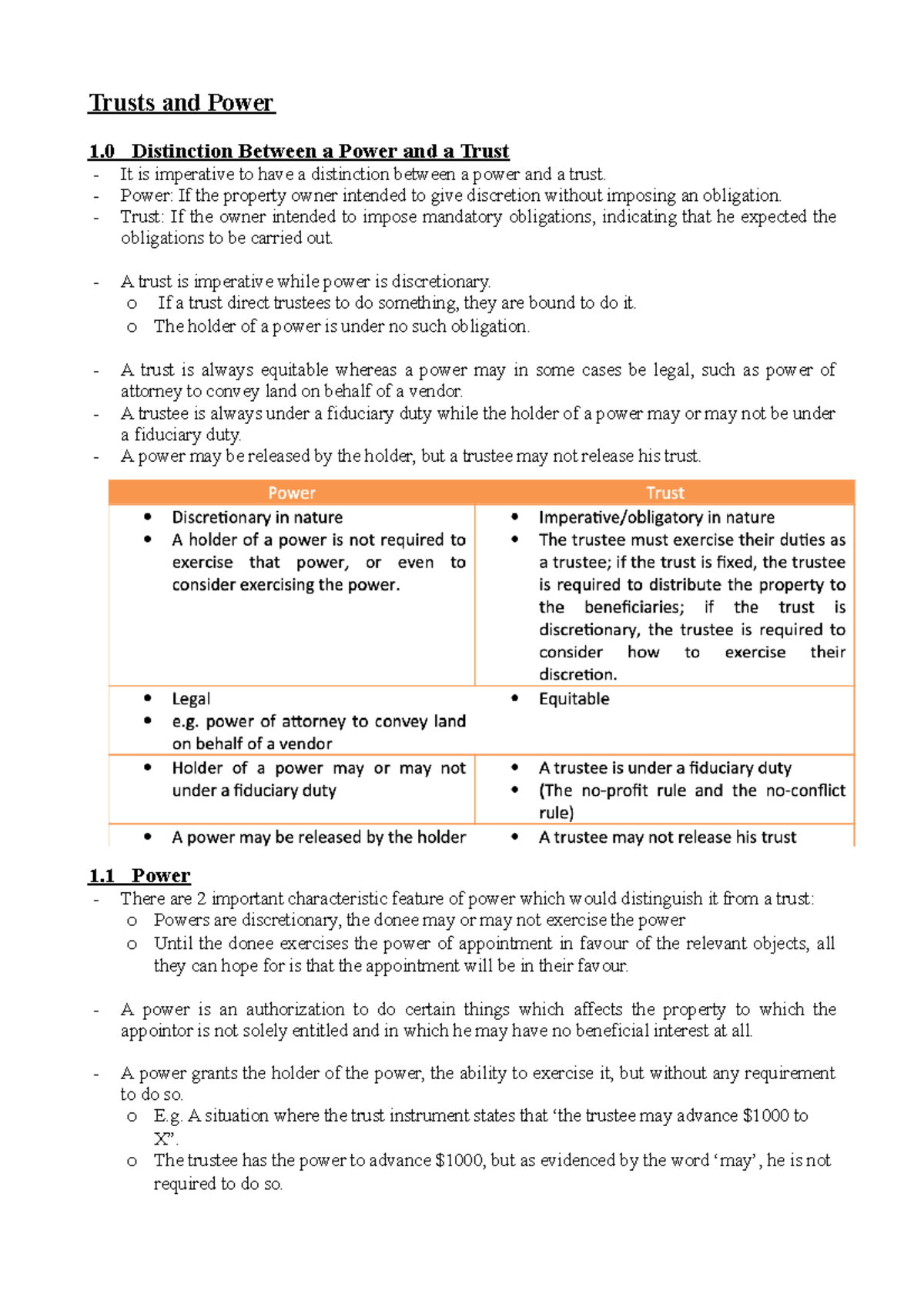 Equity & Trust: Trusts and Power - Trusts and Power 1 Distinction Between a Power and a Trust It ...
