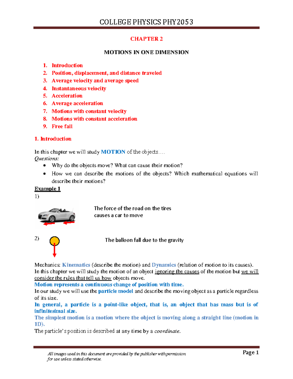 College Physics 2 - Notes - Page 1 CHAPTER 2 MOTIONS IN ONE DIMENSION ...