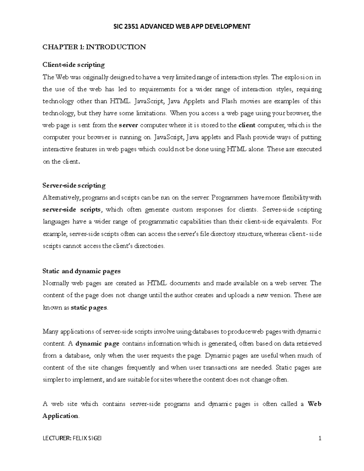 SIC 2351 Advanced Web App Development notes I - CHAPTER 1: INTRODUCTION ...
