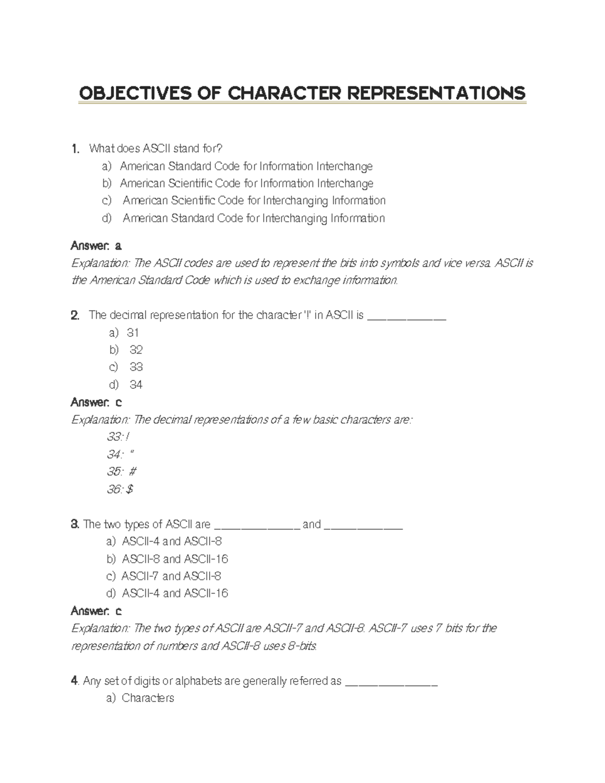 Objectives OF Character Representations for competitive exams ...