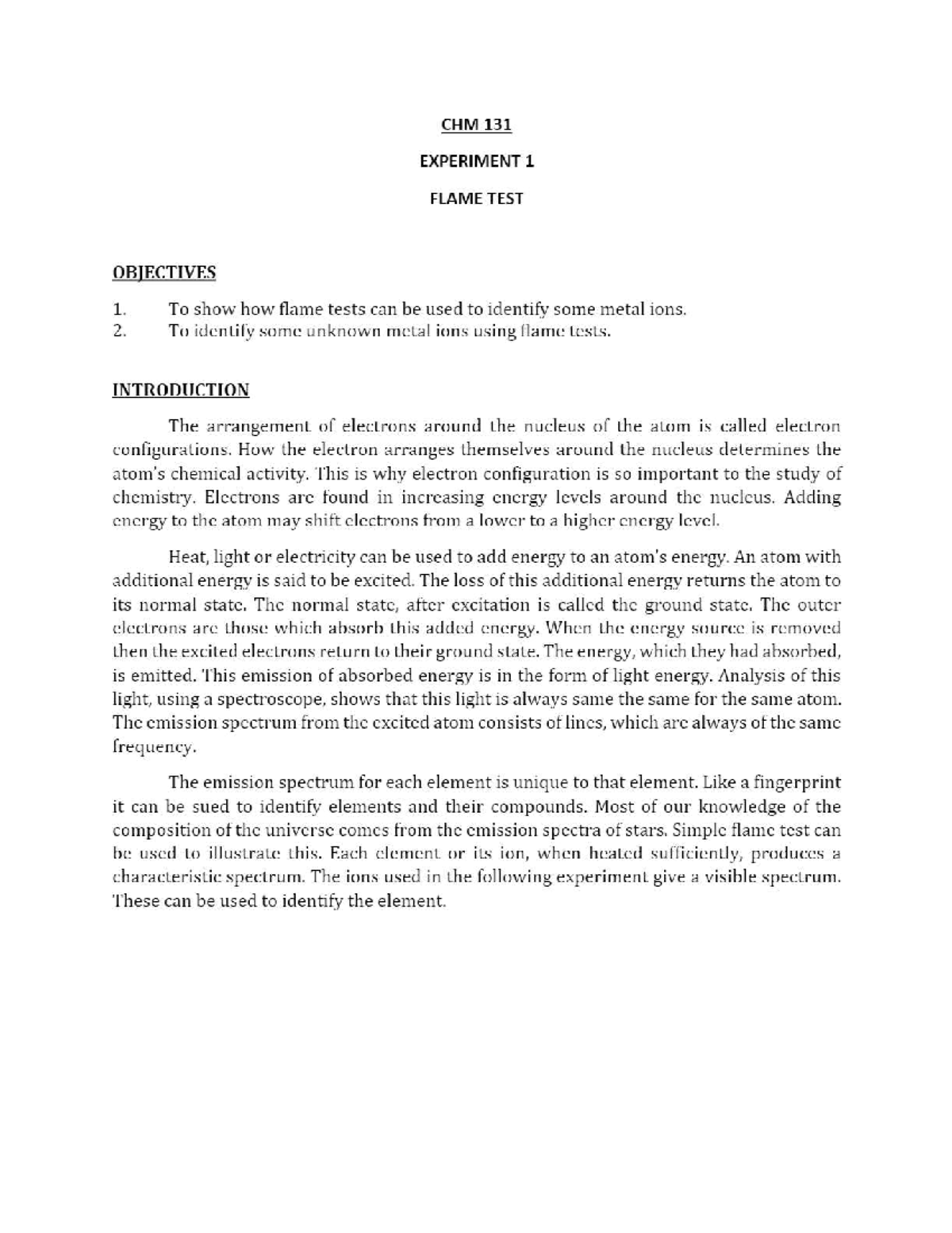 Experiment 1. Flame TEST. WEEK 4 - Chemistry - Studocu