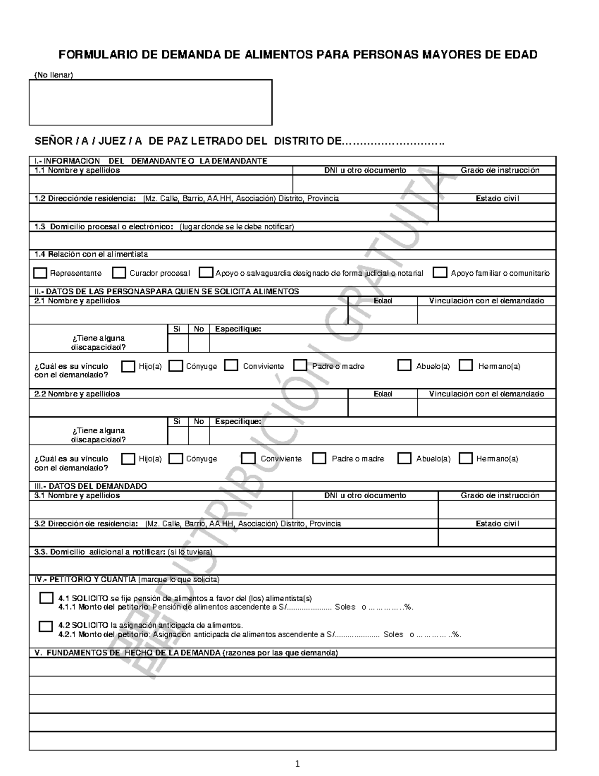 Formulario+DE+ Demanda+ Alimentos+PARA+ Mayores+EDAD - 1 FORMULARIO DE ...