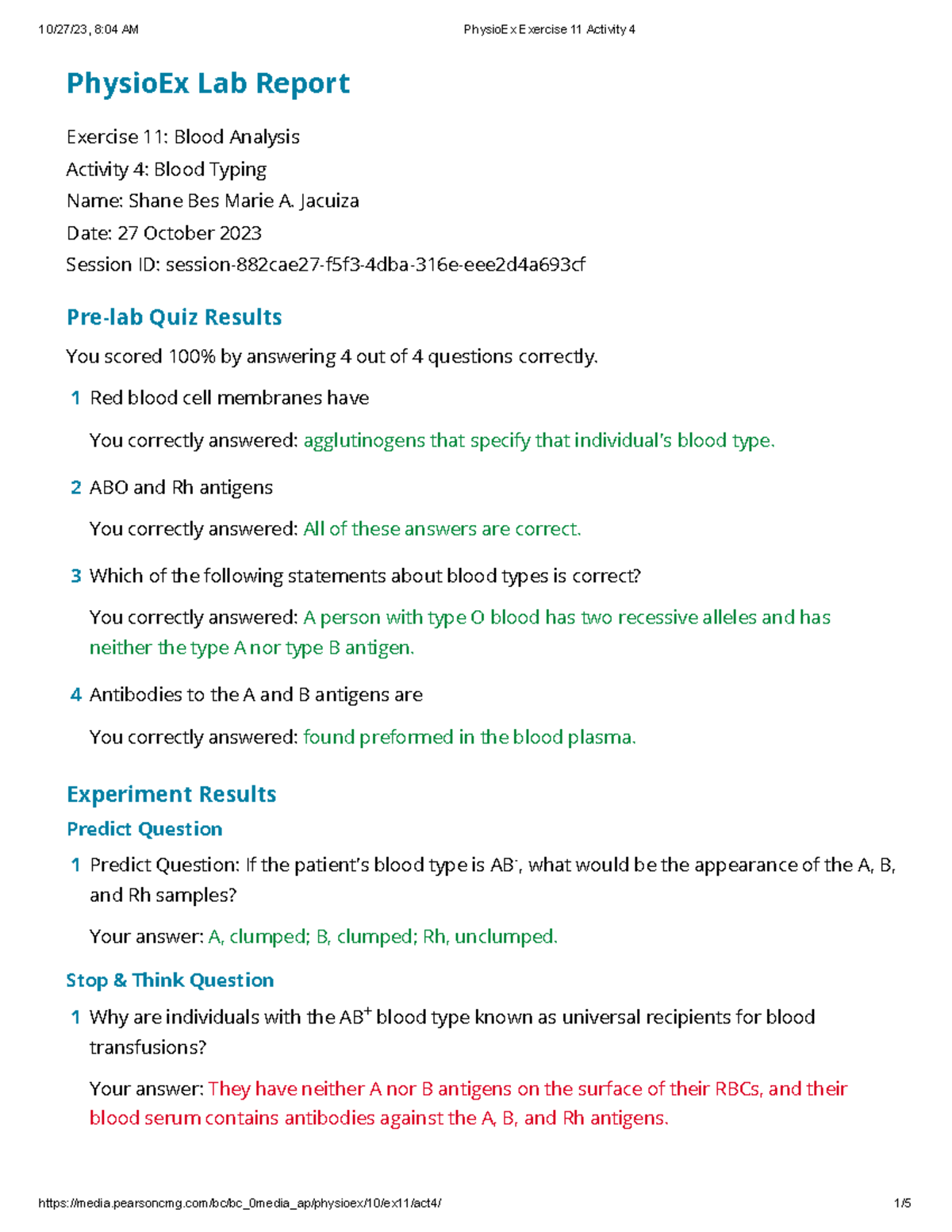 Blood Typing (activity) - PhysioEx Lab Report Exercise 11 : Blood ...