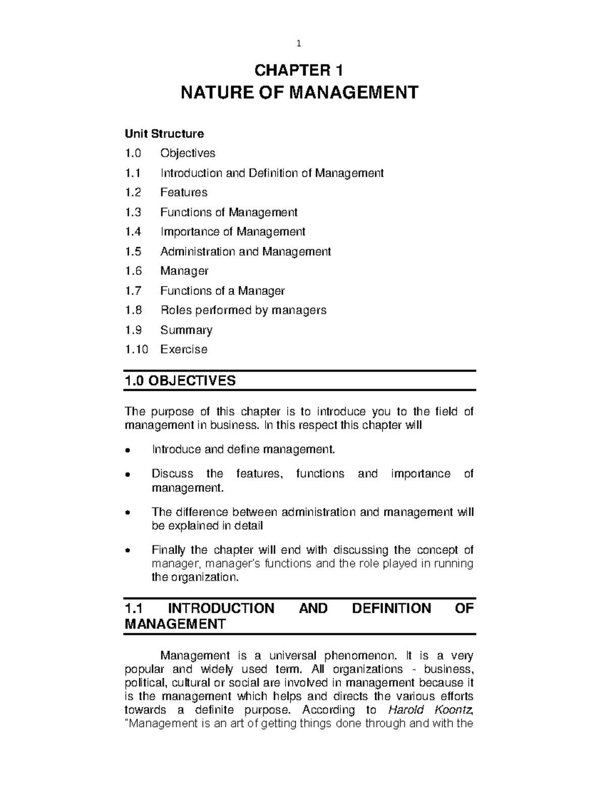 Intro. to Mgt. - Paper - V-1 - CHAPTER 1 NATURE OF MANAGEMENT Unit Structure 1 Objectives 1 ...
