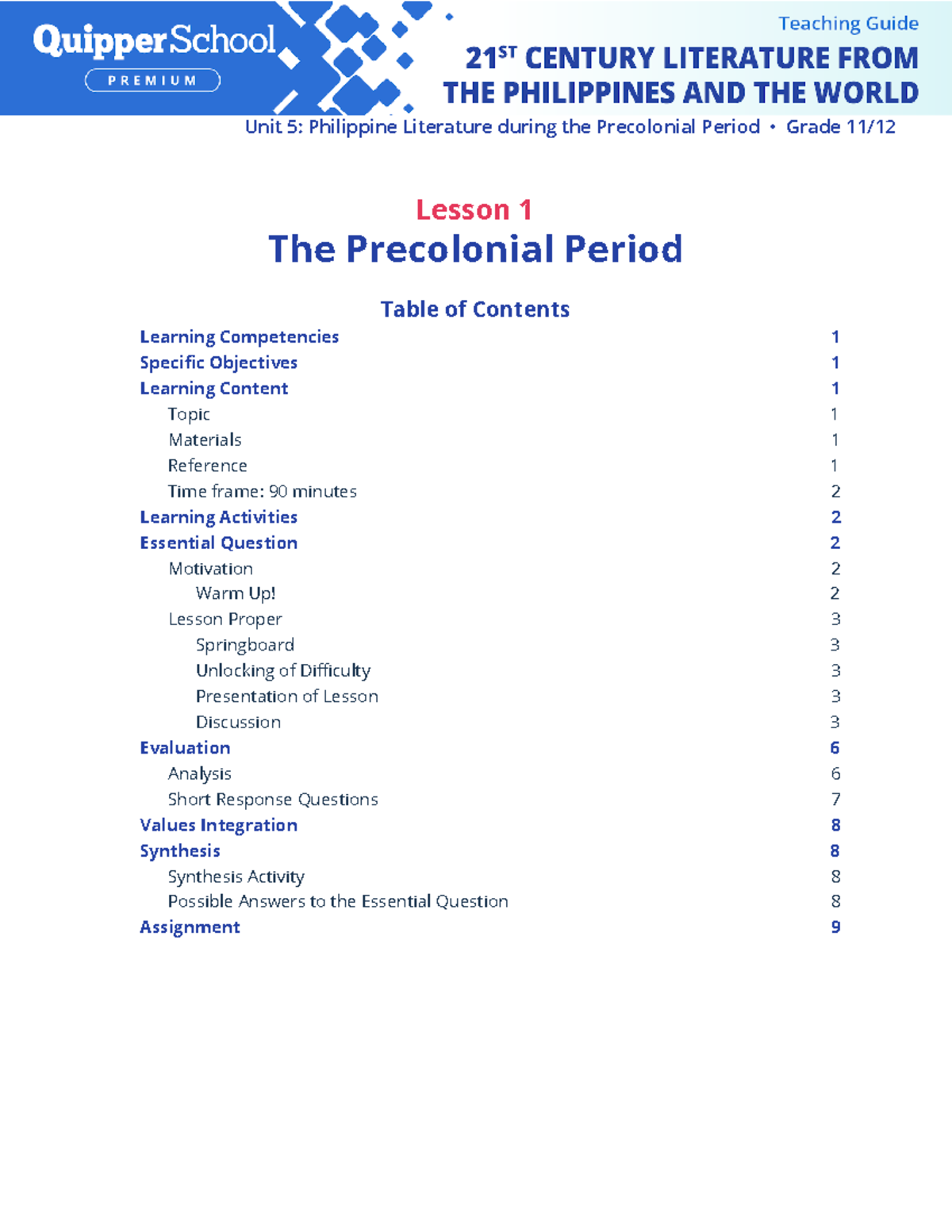 PDF (TG) LT 11 Unit 5 Lesson 1 The Precolonial Period - Lesson 1 The ...