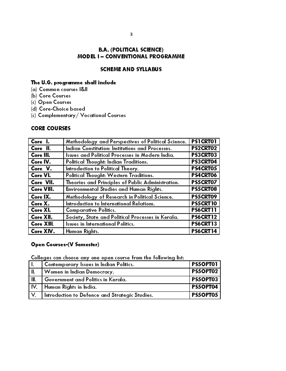 Scheme AND Syllabus - 3 B. (POLITICAL SCIENCE) MODEL I 3 CONVENTIONAL ...