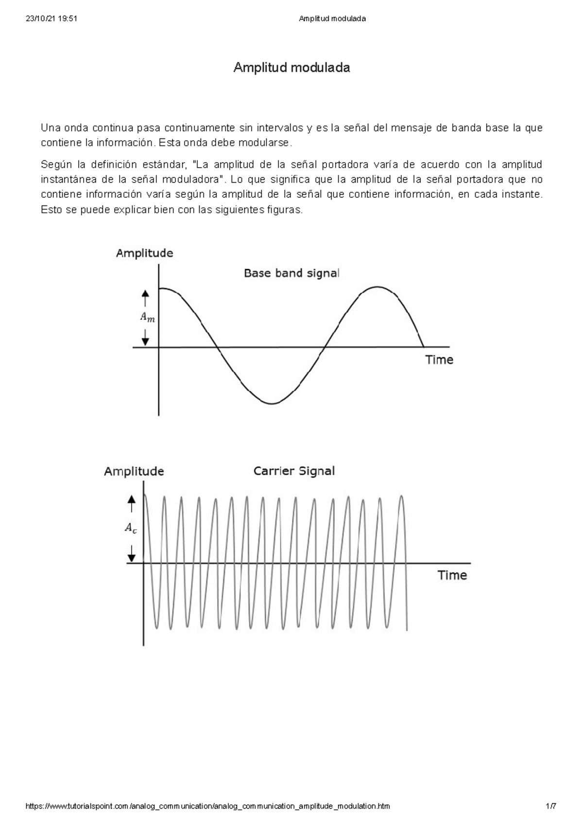 Funcionamiento de una amplitud modulada AM en el marco teórico ...