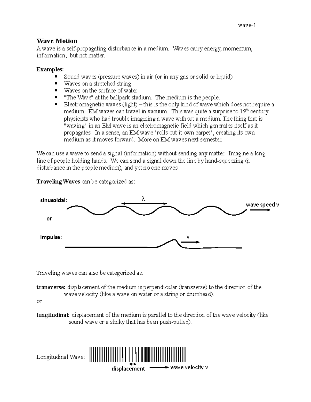 Physics - Wave Motion - Lecture notes 11,12, - wave-1 Wave Motion A ...