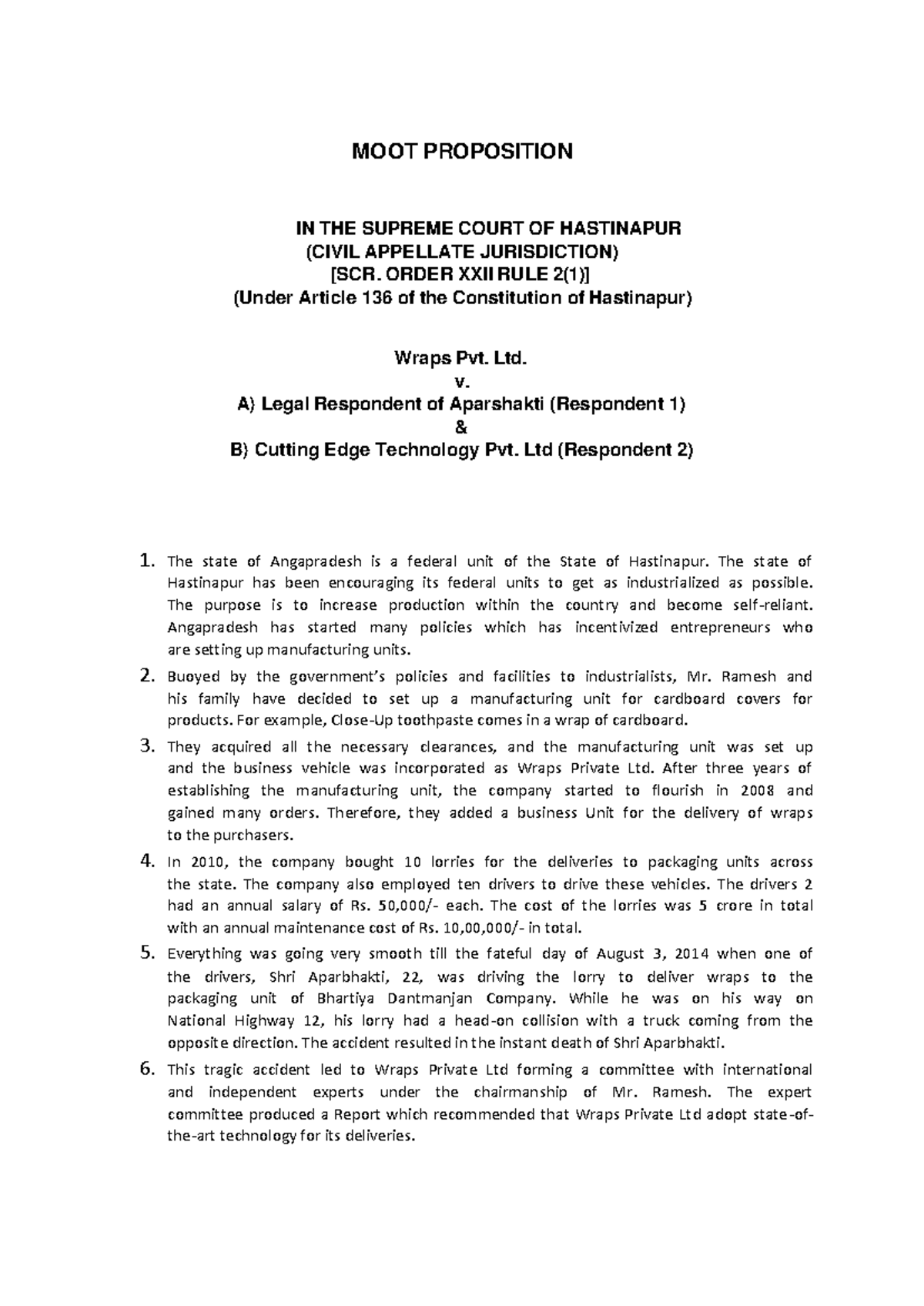 MOOT (20)-1 - Moot memo - MOOT PROPOSITION IN THE SUPREME COURT OF ...