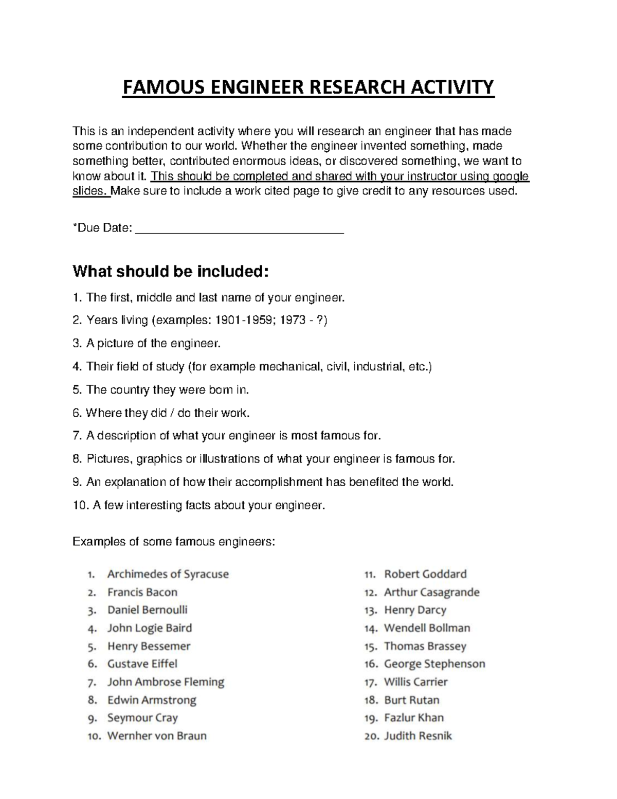 Famous Engineer research activity - FAMOUS ENGINEER RESEARCH ACTIVITY ...