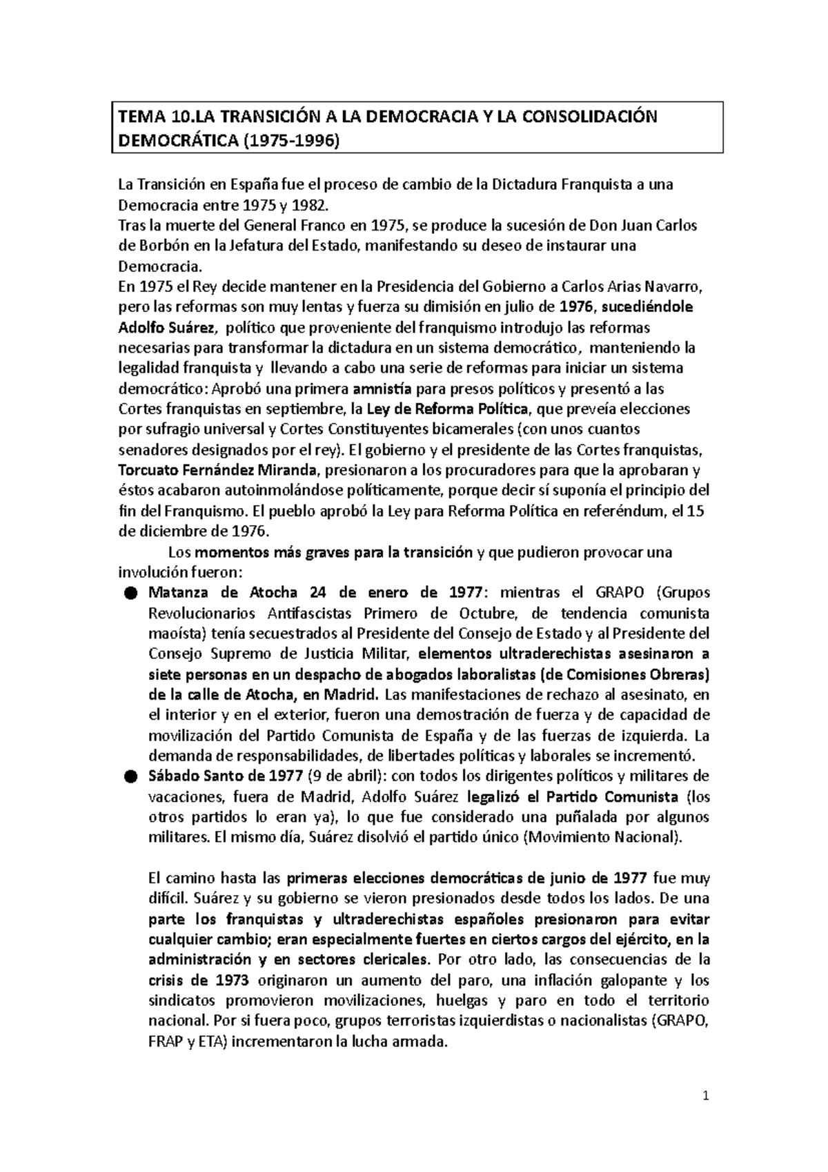 TEMA 10. Resumen LA Transición A LA Democracia Y LA Consolidación ...