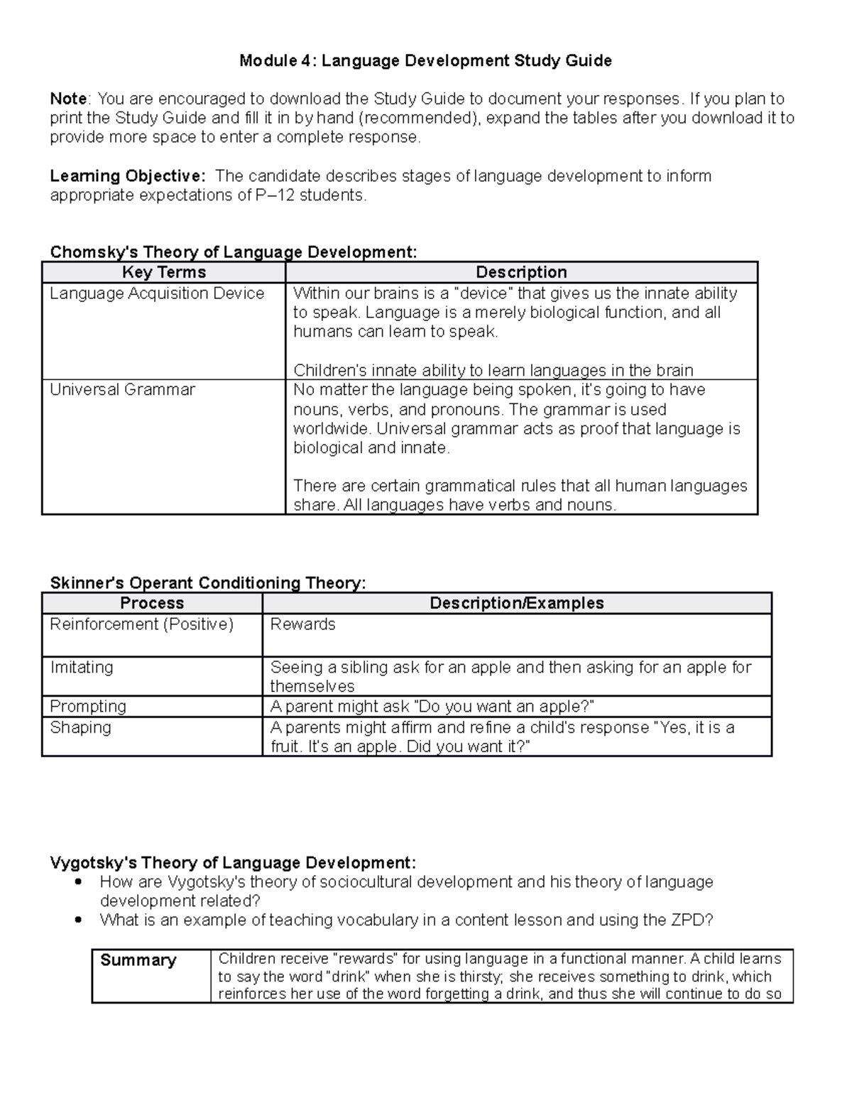Child and Adolescent Development Theories Module 4 - Module 4: Language Development Study Guide ...