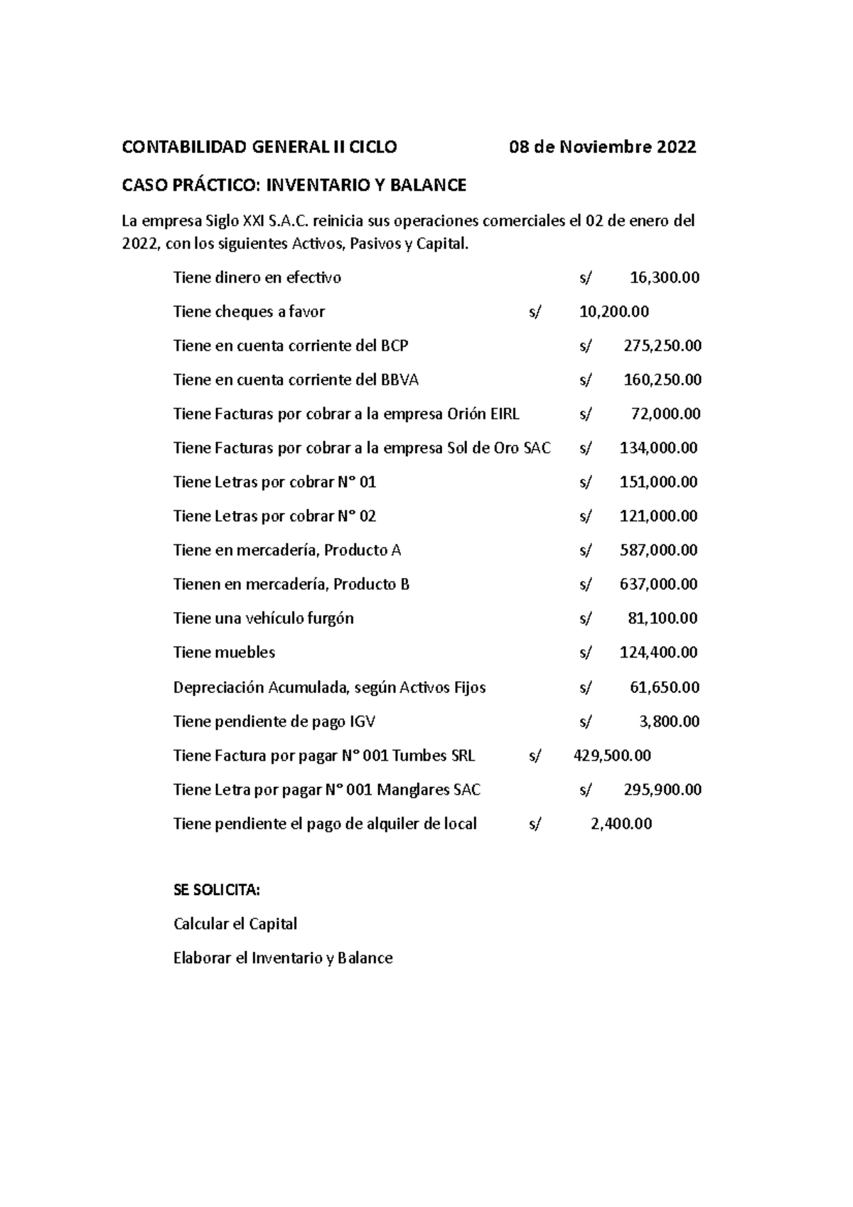 Práctica Inventario Y Balance 08 de Noviembre 2022 - CONTABILIDAD ...