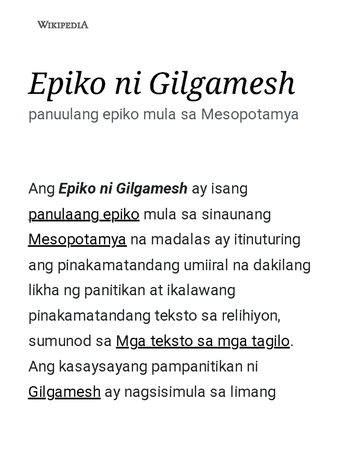 Epiko ni Gilgamesh - Wikipedia, ang malayang ensiklopedya - Epiko ni ...