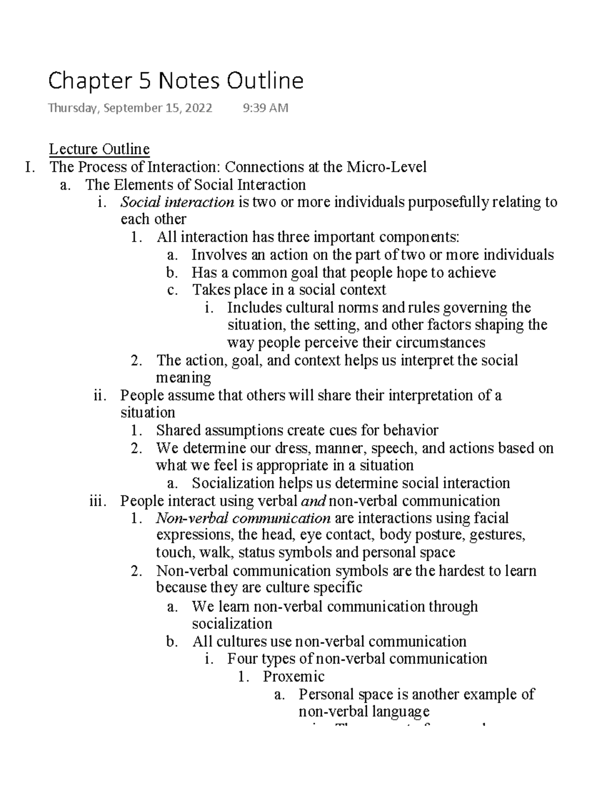 Chapter 5 Summary Outline - Lecture Outline The Process of Interaction ...