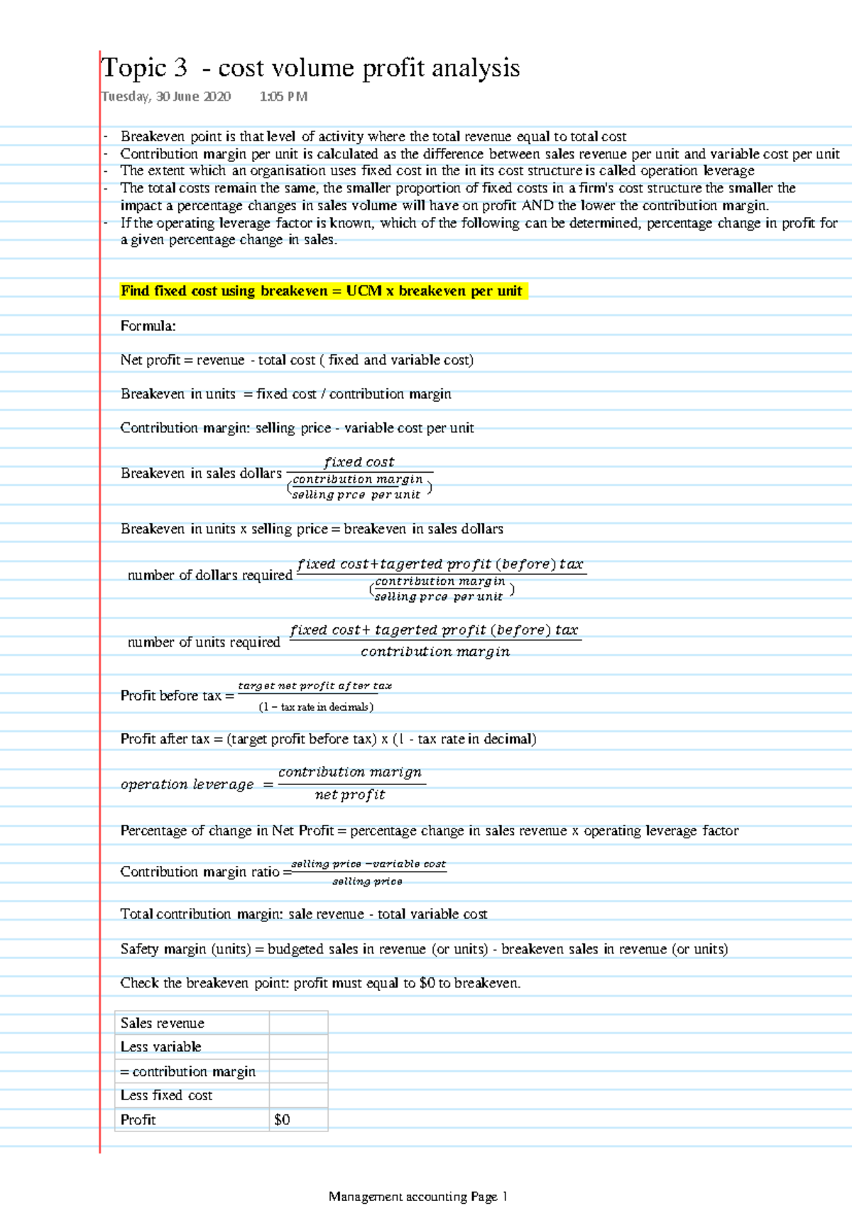 Topic 3 - cost volume profit analysis - Warning: TT: undefined function: 32 Warning: TT ...