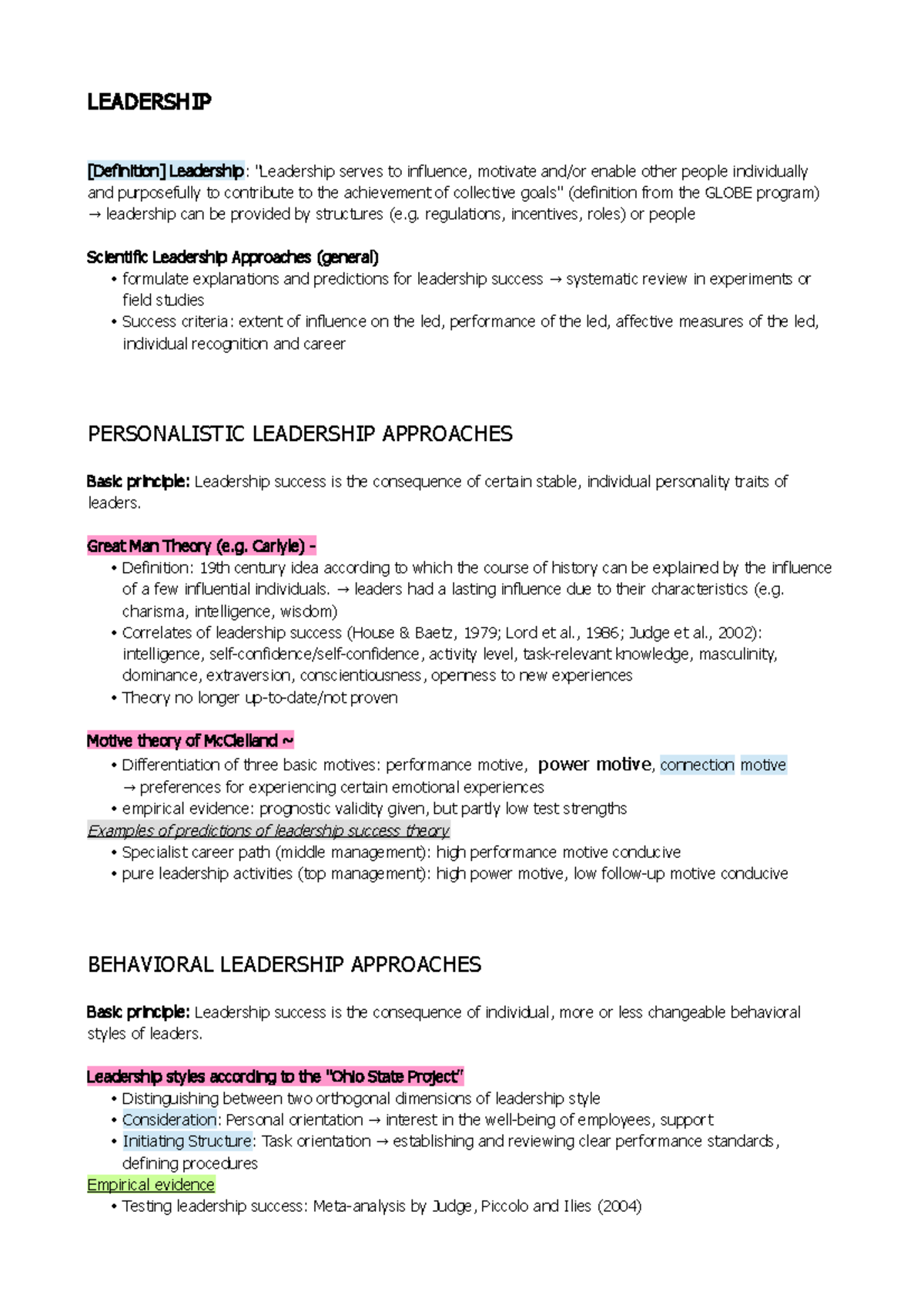 Lecture notes 5 - Leadership - LEADERSHIP [Definition] Leadership ...
