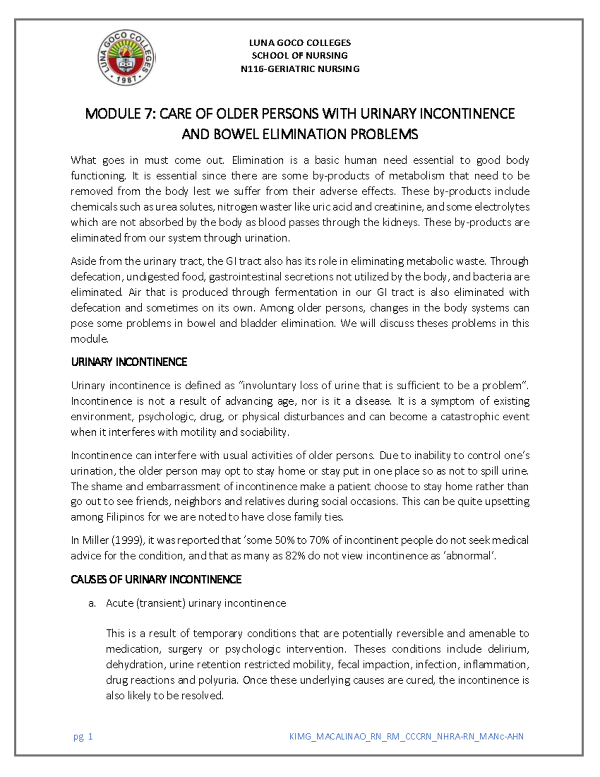 Module-7 - zcasfQWgfESsafWsac - SCHOOL OF NURSING N116-GERIATRIC ...