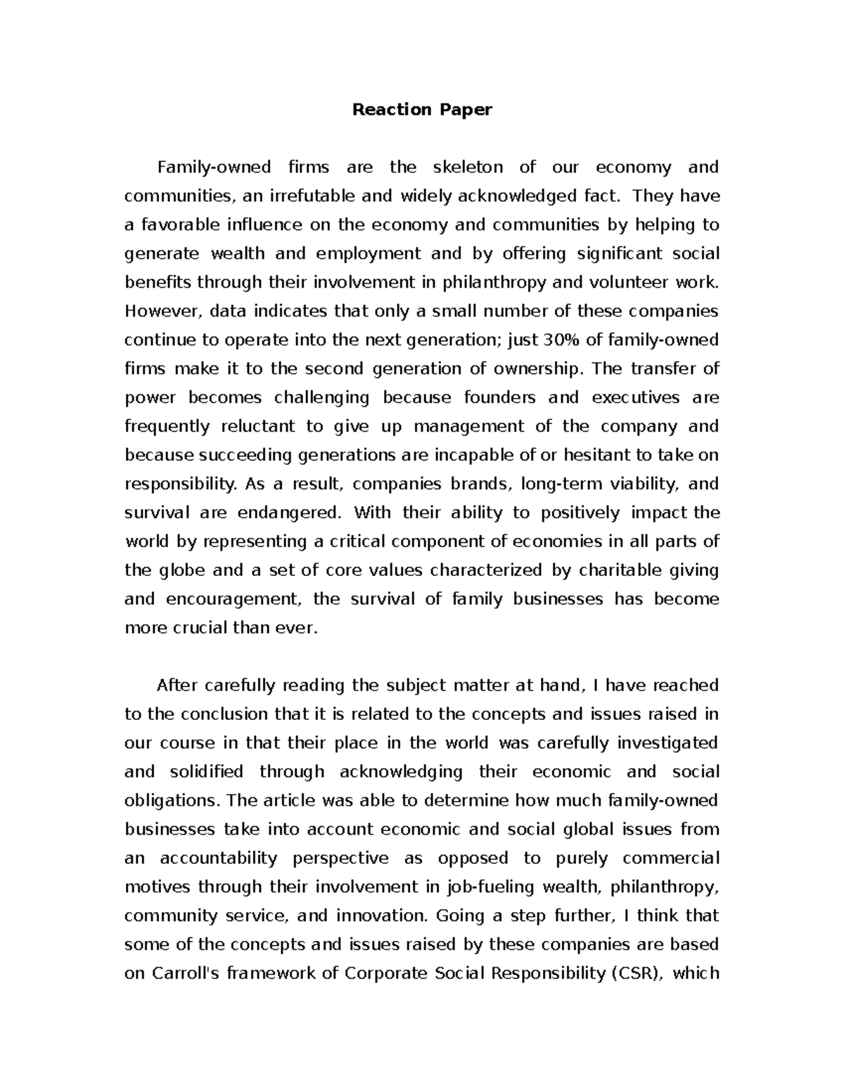 Reaction Paper - A view into notes. - Reaction Paper Family-owned firms ...
