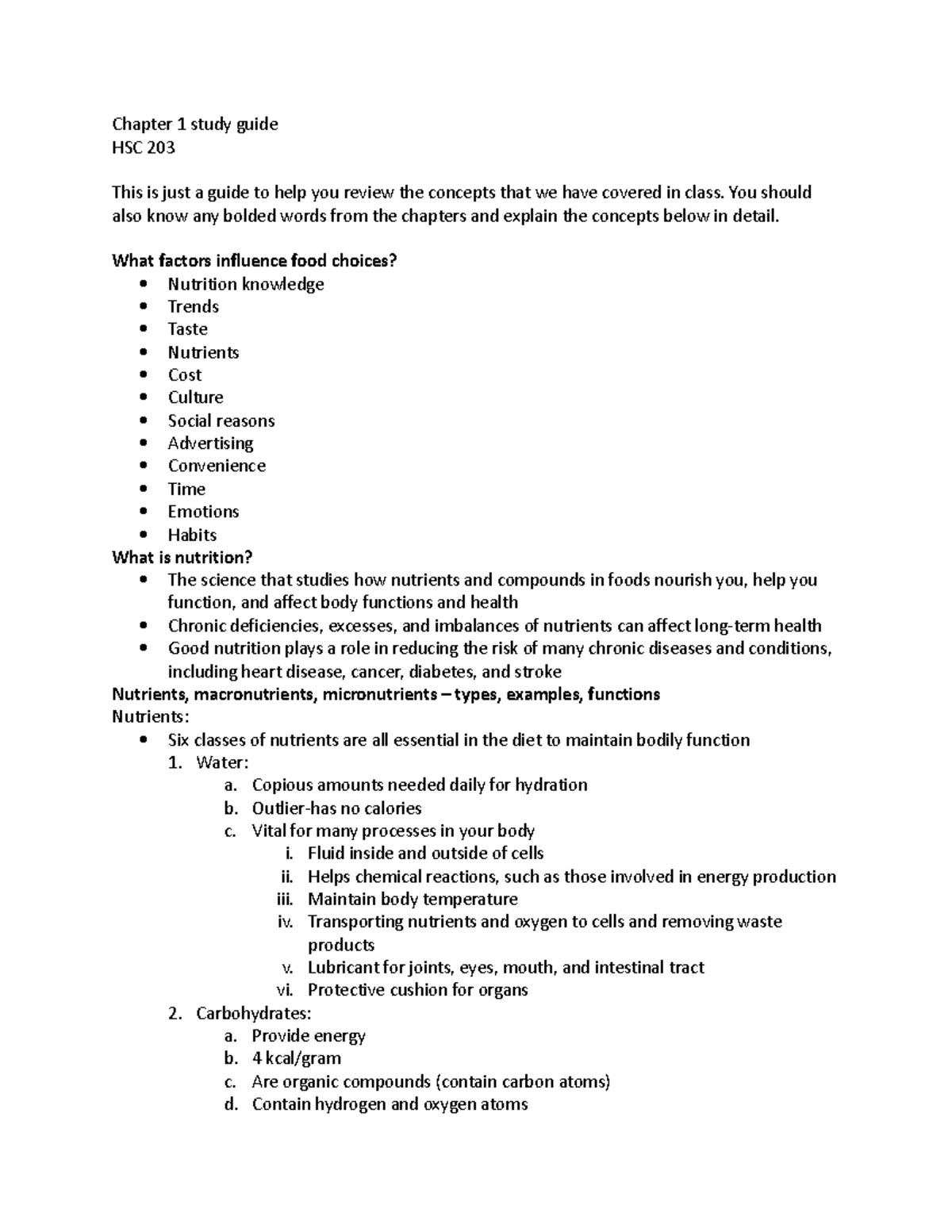 Chapter 1 study guide - hellooooo - Chapter 1 study guide HSC 203 This ...