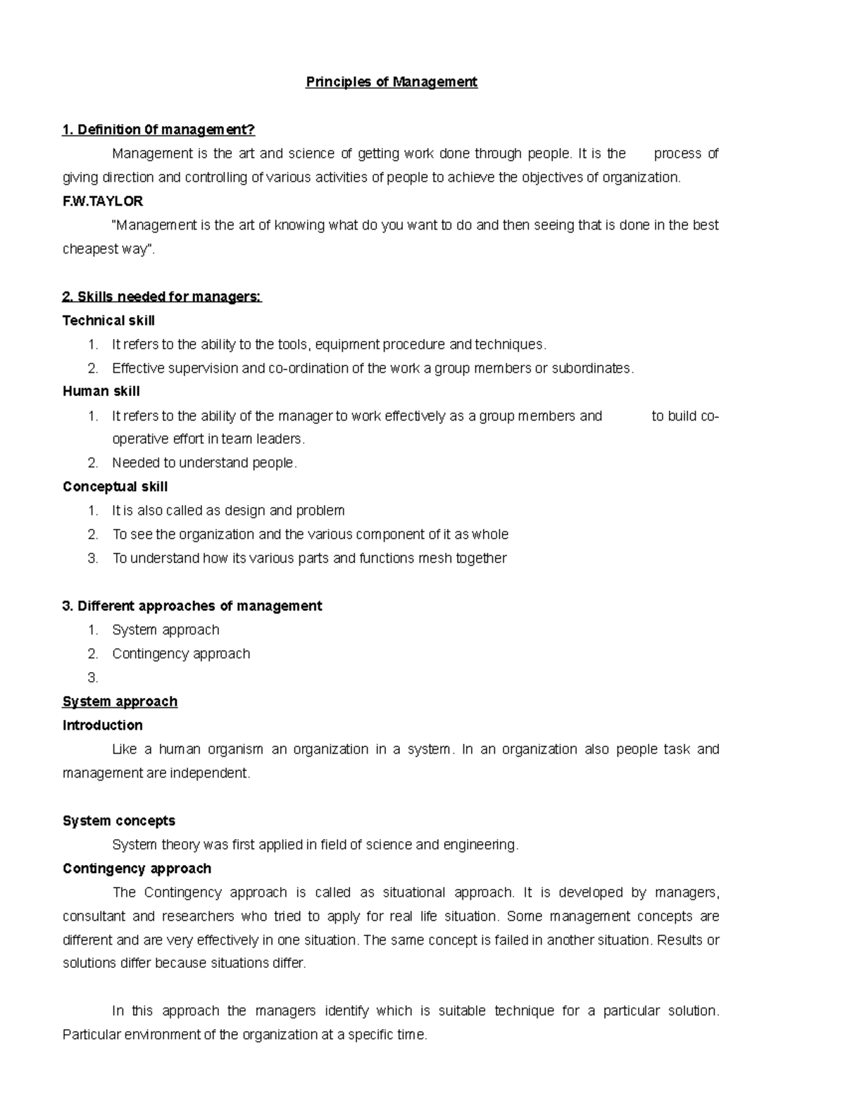 Principles of management part1 - Principles of Management 1. Definition ...