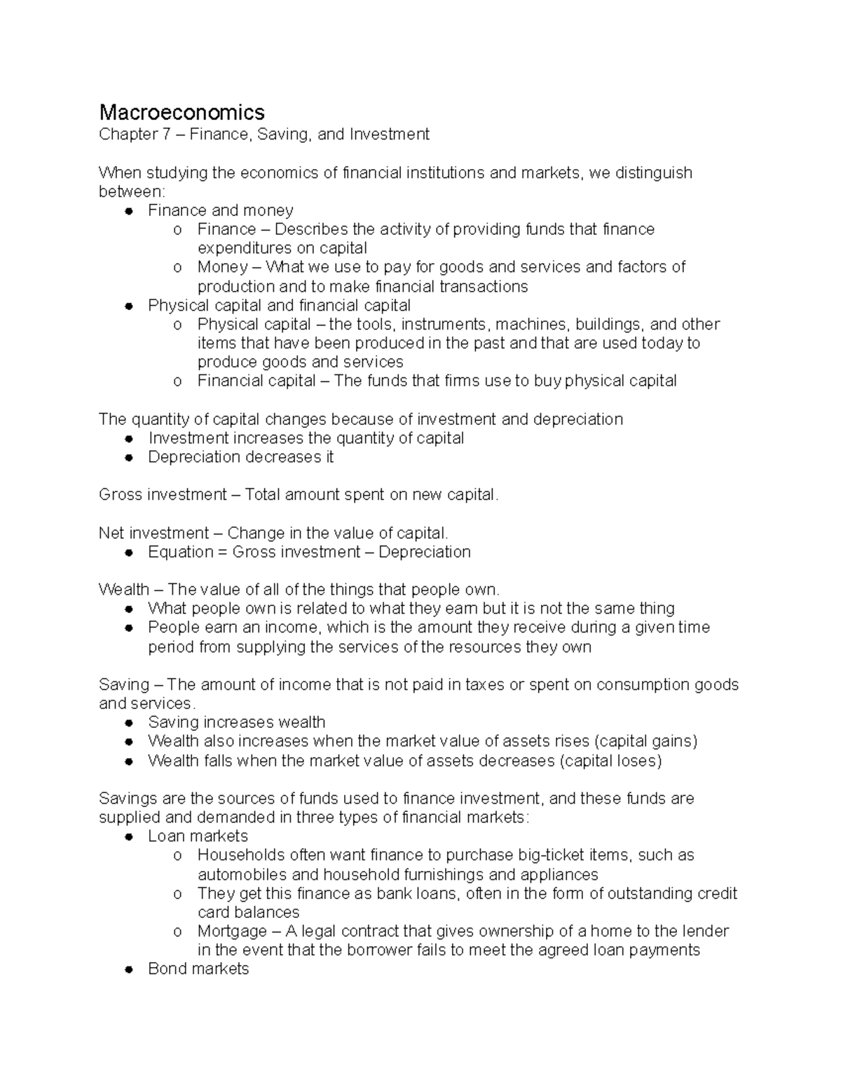Chapter 07 (Finance, Saving, and Investment) - Macroeconomics Chapter 7 ...