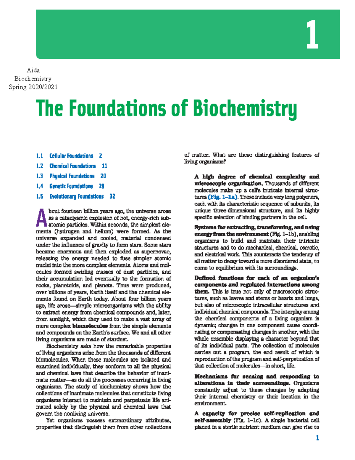 Chapter 01 - Foundations of Biochemistry - BIO 3601 - Studocu