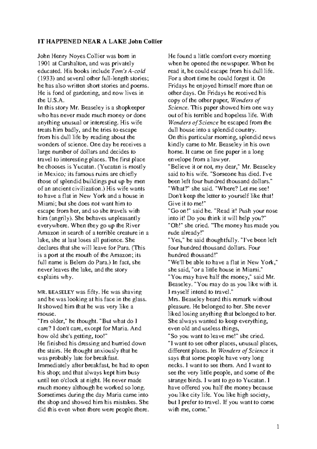 It happened near a lake -john-collier - IT HAPPENED NEAR A LAKE John ...