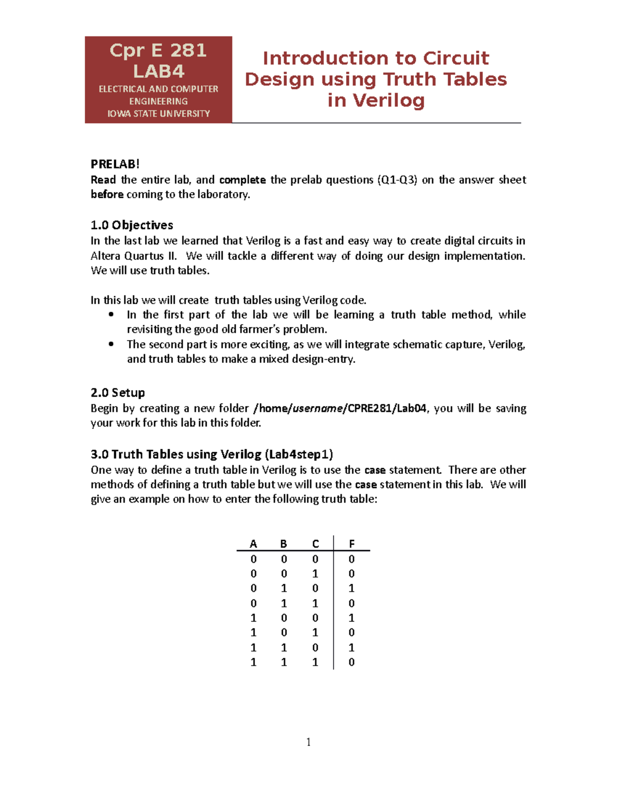 CPRE281 LAB04 - LAB ELECTRICAL AND COMPUTER ENGINEERING IOWA STATE UNIVERSITY Introduction to ...