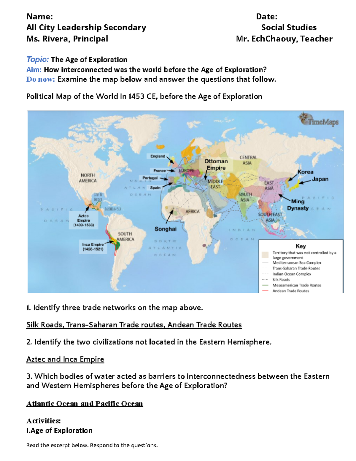 1. The Age of Exploration - Name: Date: All City Leadership Secondary ...