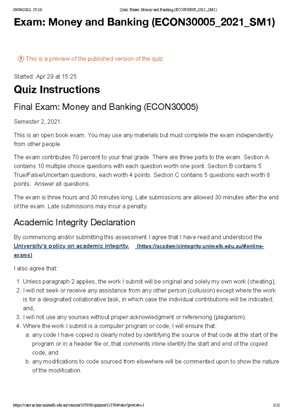 Exam Money and Banking 2021 - Exam: Money and Banking (ECON30005_2021 ...