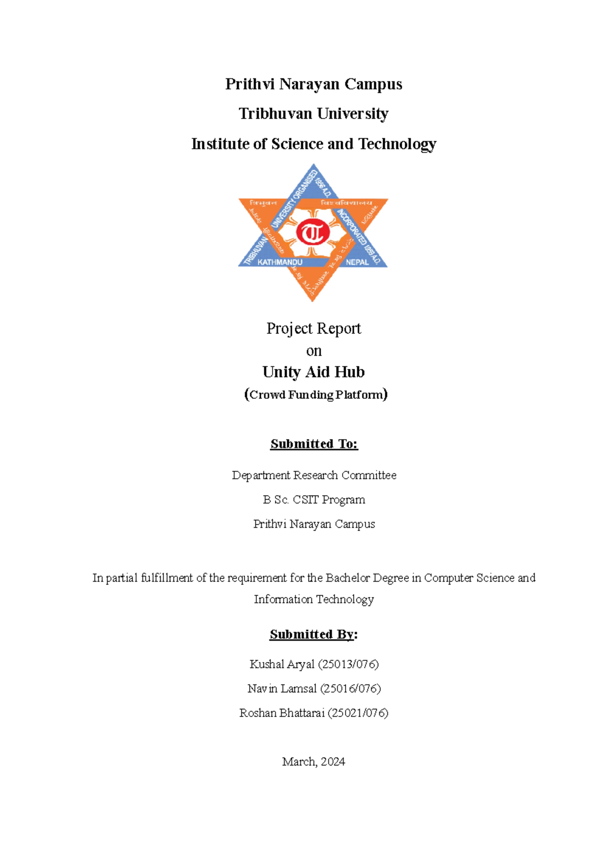 Project report - Prithvi Narayan Campus Tribhuvan University Institute of Science and Technology ...