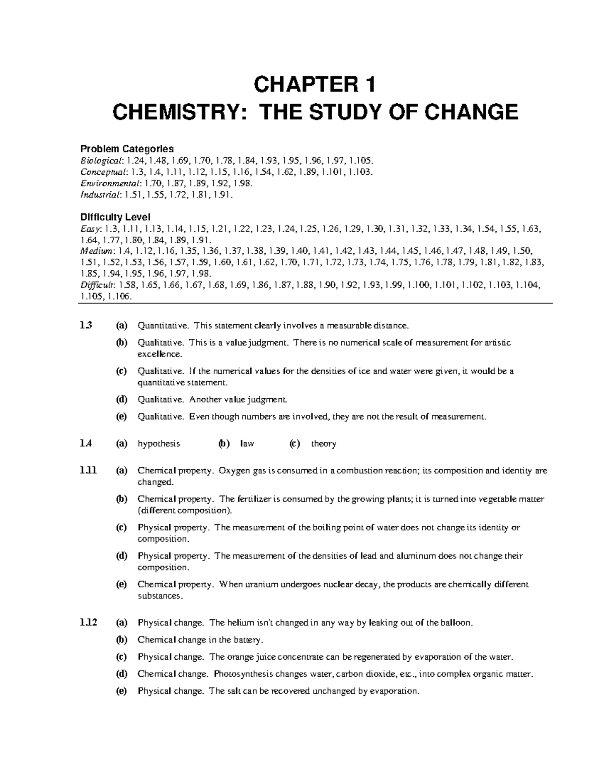 Chapter 1 - Raymond chang solutions - CHAPTER 1 CHEMISTRY: THE STUDY OF ...
